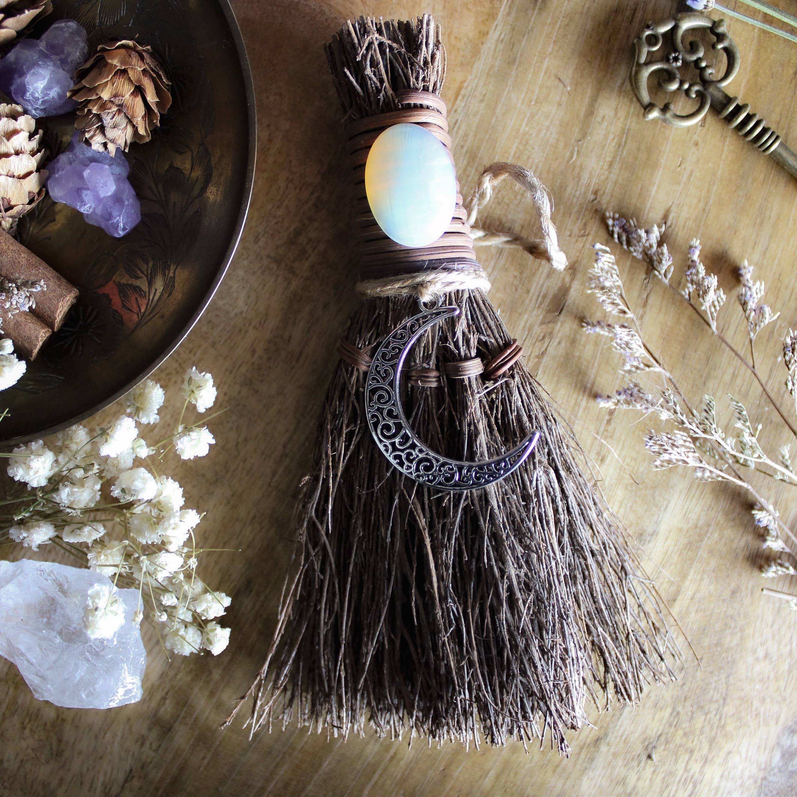 Besom - Crescent Moon Witch's Broom, Crystal Witch Altar Besom: Amethyst, Unscented | Salem ...